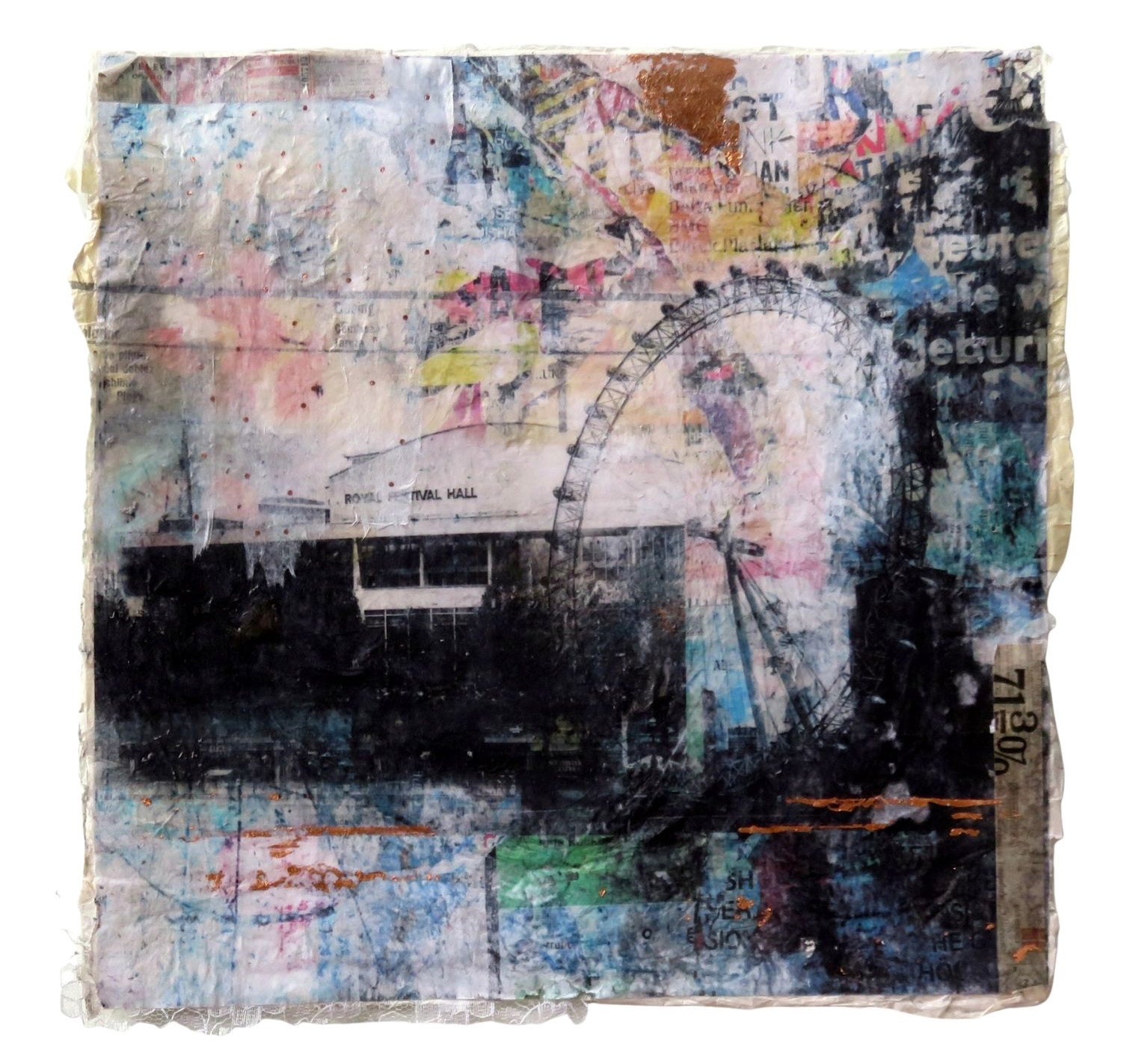 Waterloo sunset print on handmade paper embellished with gold leaf. .U ...